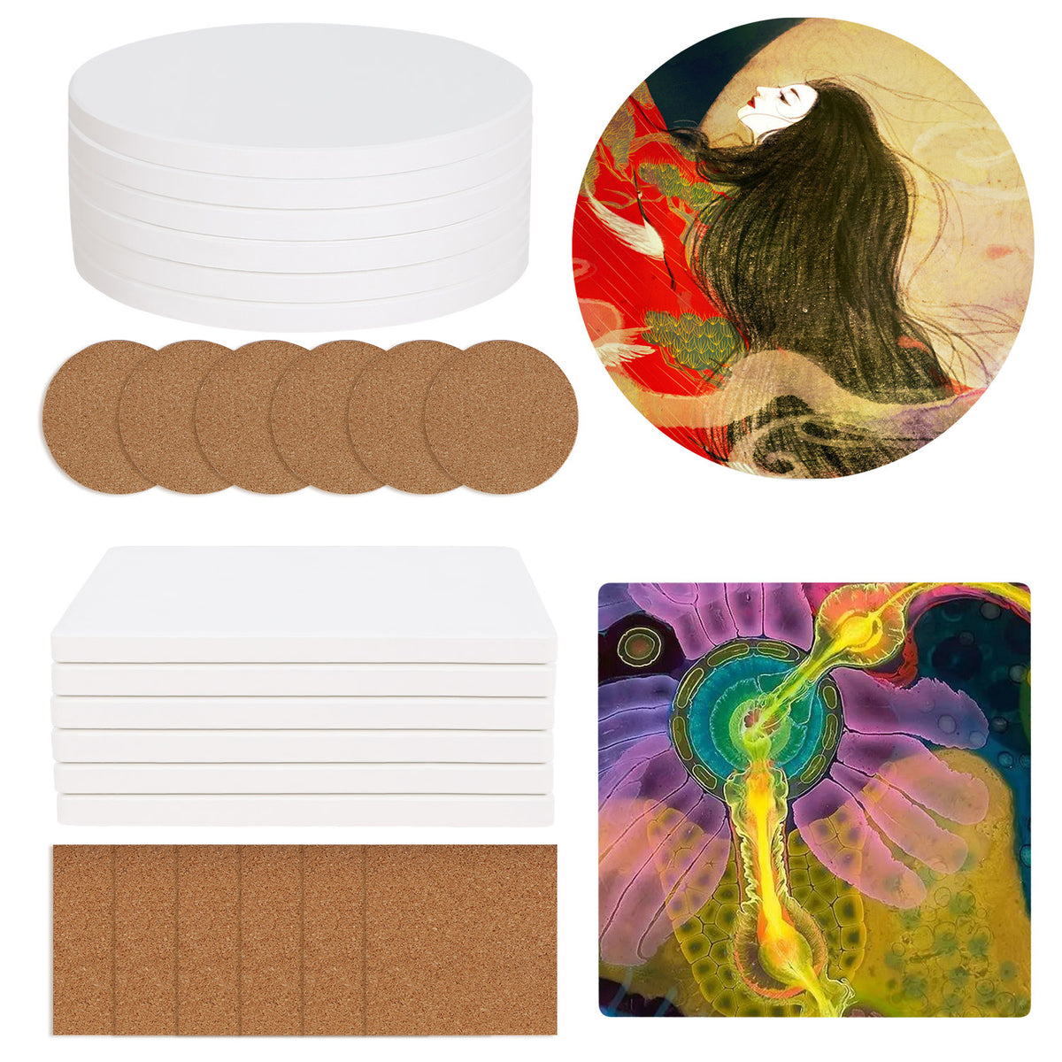 Paint Your Own Coasters 16-Pack White Ceramic Tiles With Cork Backing ...